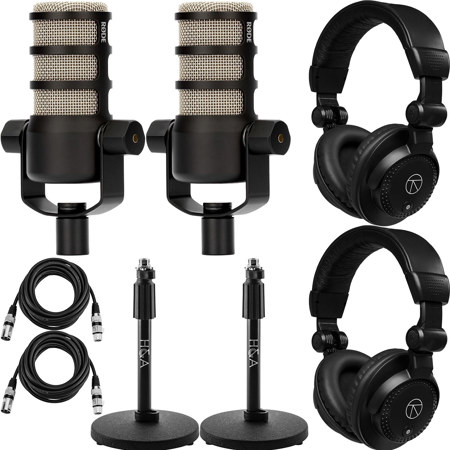 Rode 2x PodMic Dynamic Podcasting Microphone with Headphones, Stand ...