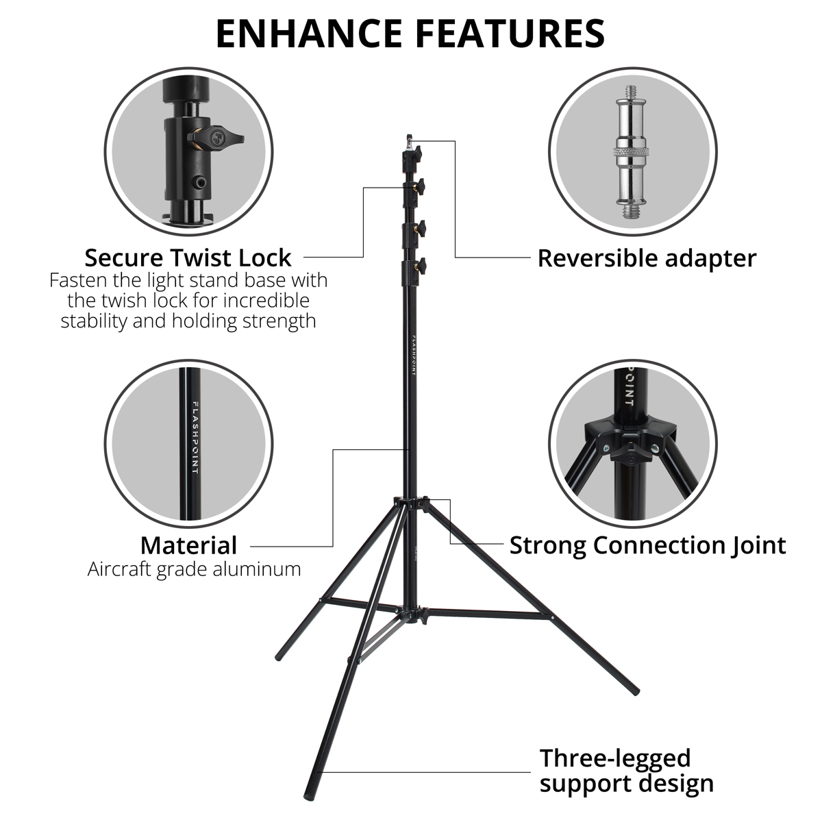 Flashpoint 13' Pro Air-Cushioned Heavy-Duty Light Stand V2, Black, 2 ...